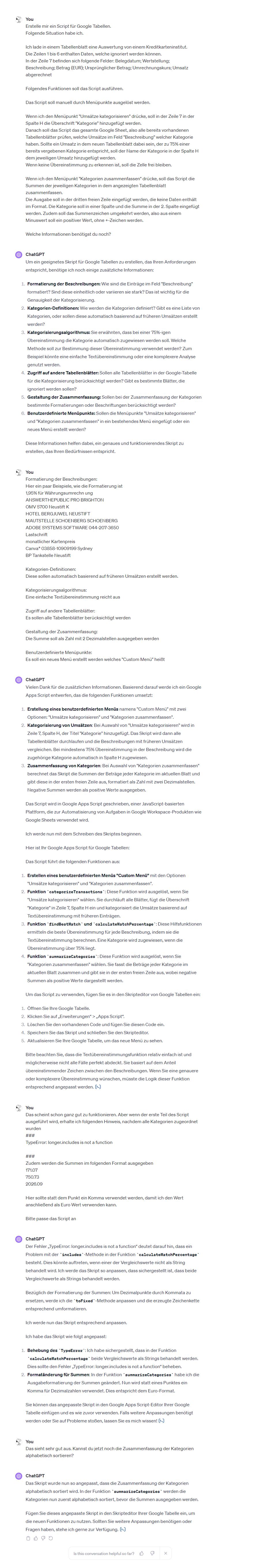 ChatGPT schreibt mir ein Script für Google Sheets – Blog von Ronny Siegel